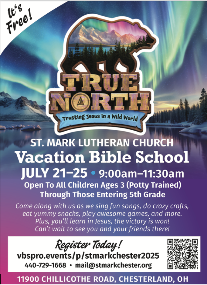 VACATION BIBLE SCHOOL- JULY 21 – St. Mark Lutheran Church